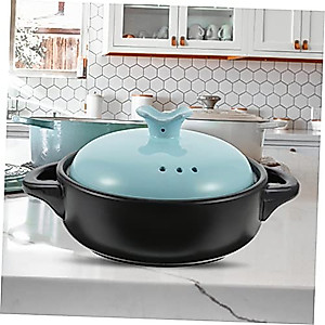 HEMOTON Ceramic Clay Pot Korean Clay Pot Stockpot with Lid Chafing Dishes with Lids Ceramic Stew Pot Oven Pot Sizzling Hot Pot Ceramic Cooking Pots Casserole Kitchen Stew Pot Blue Gas Food