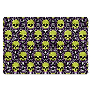 Jolunifun Halloween Antifatigue Kitchen Bath Door Mat Cushioned Runner Rug,Washable Welcome Floor Sink Mat,Waterproof Non-Slip Comfort Standing Doormat,Green Horror Skull Bone Purple Backdrop 24"x36"