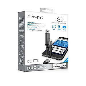 PNY 32GB DUO LINK iOS USB 3.0 OTG Flash Drive for iPhone & iPad and Computers - External Mobile Storage for photos, videos, and more