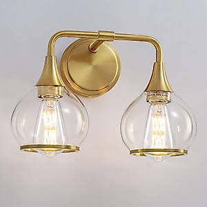 HAHZT Gold Bathroom Light Fixtures 2-Lights Vanity Lights with Clear Glass Shade Bathroom Vanity Light 14 Inch Wall Sconces(Exclude E26 Bulb)…