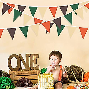 32Ft Orange Green Brown Party Decorations Triangle Flag Pennant Bunting Fabric Garland for Jungle Safari Animal Party Zoo Themed Wild One Forest Baby Shower Fall Wedding Birthday Decoration