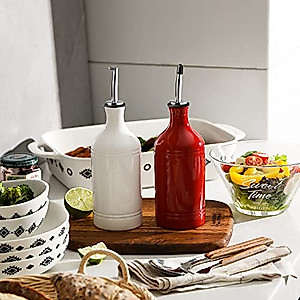 SWEEJAR Ceramic Olive Oil Dispenser Bottle, Opaque Oil Cruet Protects Oil to Reduce Oxidation, Suitable For Storage Of Oil, Vinegar, Coffee Syrups & Other Liquids, Pack of 1, 15.5 Fl Oz (White)
