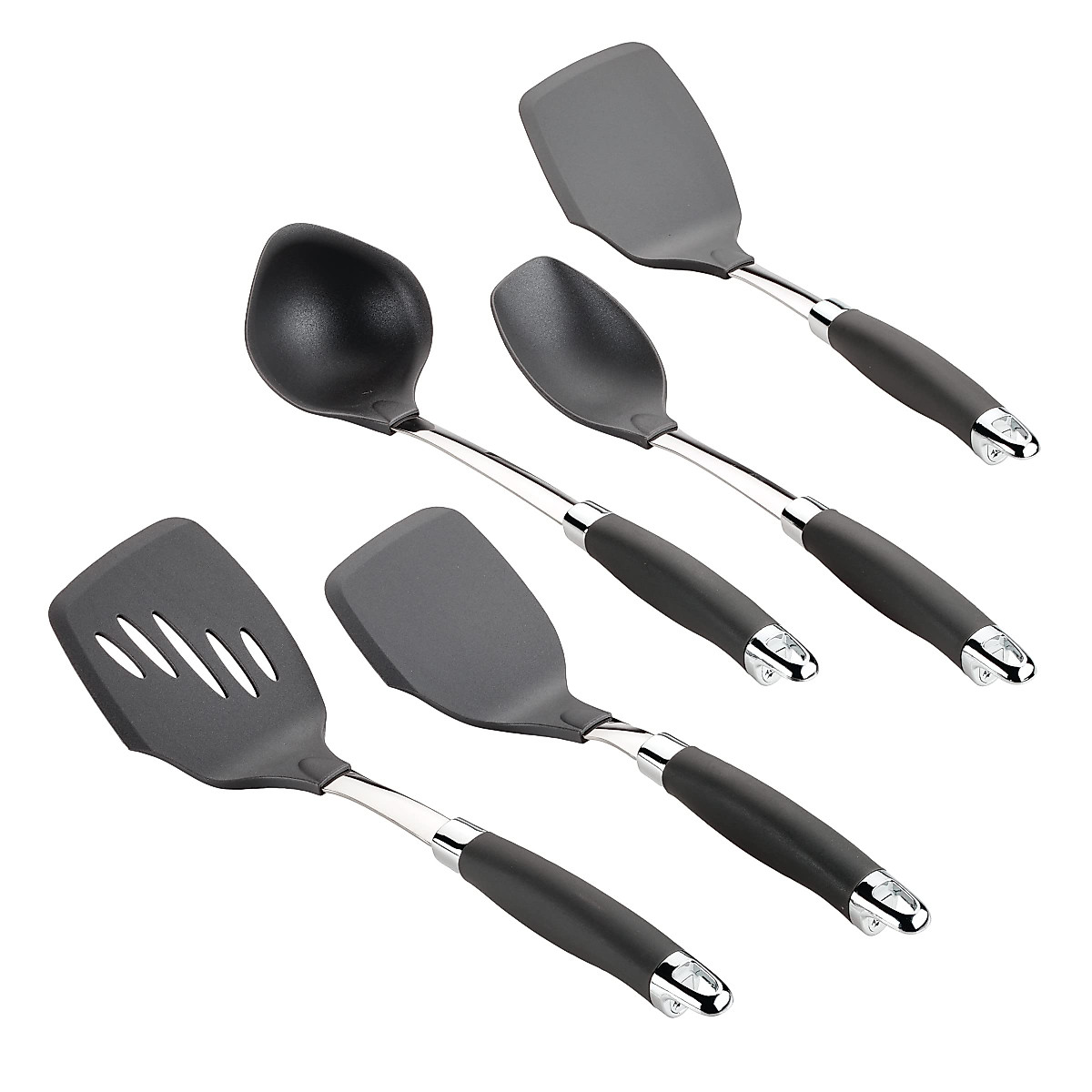 Anolon SureGrip Gadgets Nonstick Utensil Kitchen Cooking Tools Set, 5 Piece, Graphite
