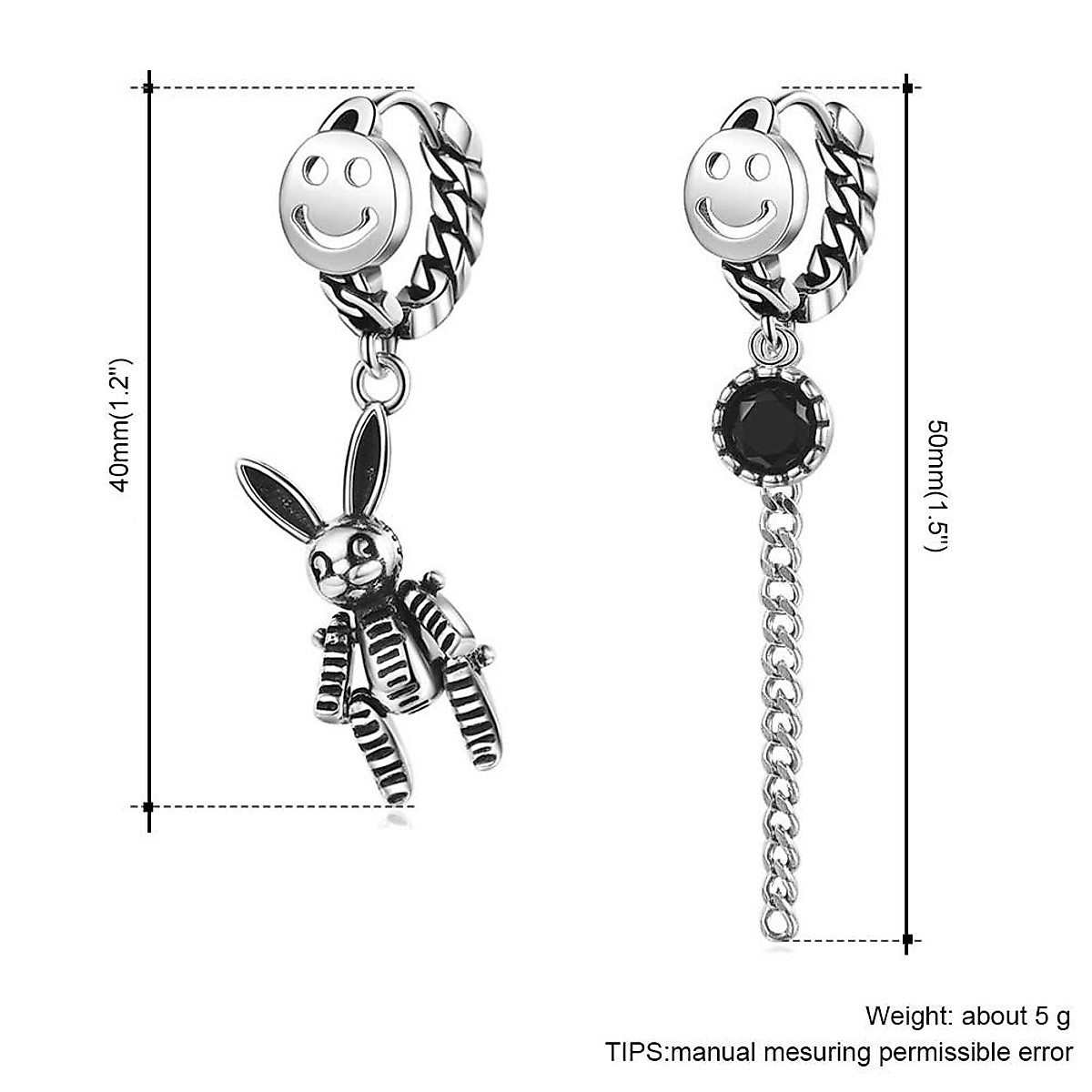 HZJCC asymmetric Rabbit drop earrings for women long chain Silver plated punk earrings Jewelry