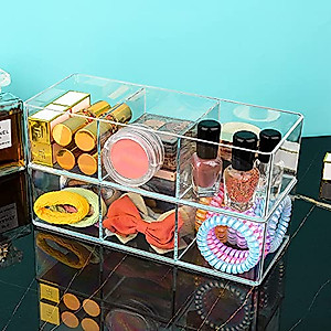 JessLab Acrylic Organizer, 2PK Cube Sections Makeup Organizer for Drawer, Makeup Organizer for Vanity, Countertop, Bathroom, Kitchen and Cabinet Storage(3+3 Compartment)