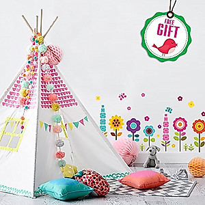 Flower Wall Stickers for Kids - Floral Garden Wall Decals for Girls Room - Removable Toddlers Bedroom Vinyl Nursery Wall Décor [27 Art clings] with Free Bird Gift!