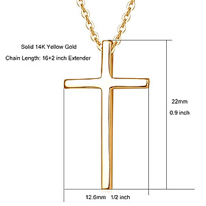 Carleen 14K Solid Real Yellow Gold Small Little Faith Cross Crucifix Pendant Necklaces Jewelry Valentines Day Gift Idea for Women, 18" Chain