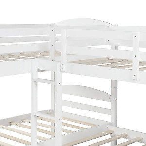 Harper & Bright Designs Quad Bunk Bed with Trundle, L Shaped Bunk Bed for 4 Kids, Wooden Twin Bunk Bed Frame for Kids Teens Adults - White