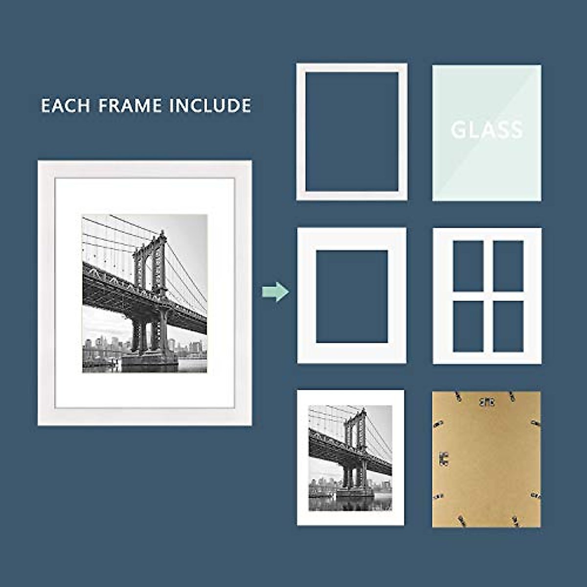 Hap Tim 11x14 Picture Frame Set of 2,Each White Wood Pattern Frame with 2 Mats,Display 8x10 or Four 4x6 Photos with Mat,11x14 Picture Without Mat for Wall Display(CWH-11x14-CB)