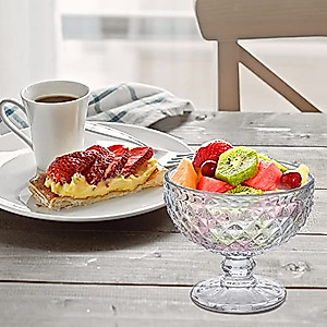 ZOOFOX Set of 6 Glass Dessert Bowls, 12 Oz Glass Ice Cream Sundae Cups with Vintage Diamond Pattern, Footed Dessert Bowl Set for Sundae, Ice Cream, Smoothie, Fruit, Salad, Yogurt, Trifle