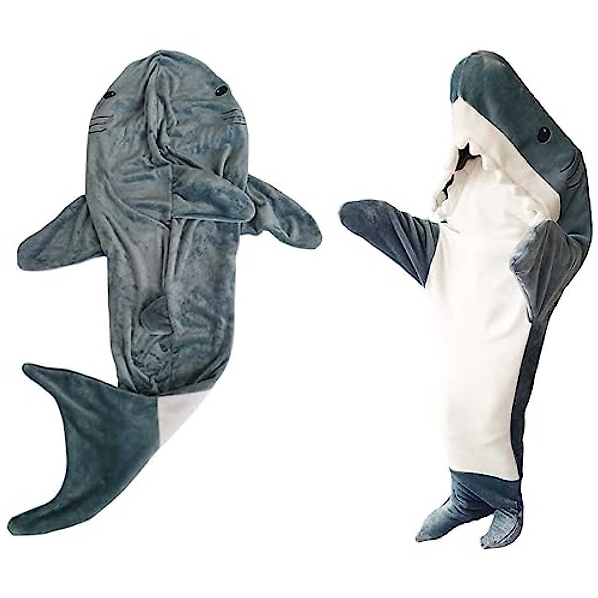 Siaowei Shark Blanket Sleeping Bag Super Soft Cozy Flannel Hoodie Shark Tail Wearable Fleece Throw Blanket Adult Kids Cosplay Shark Costume Shark Gifts (M Fits Heights Less Than 4'5")