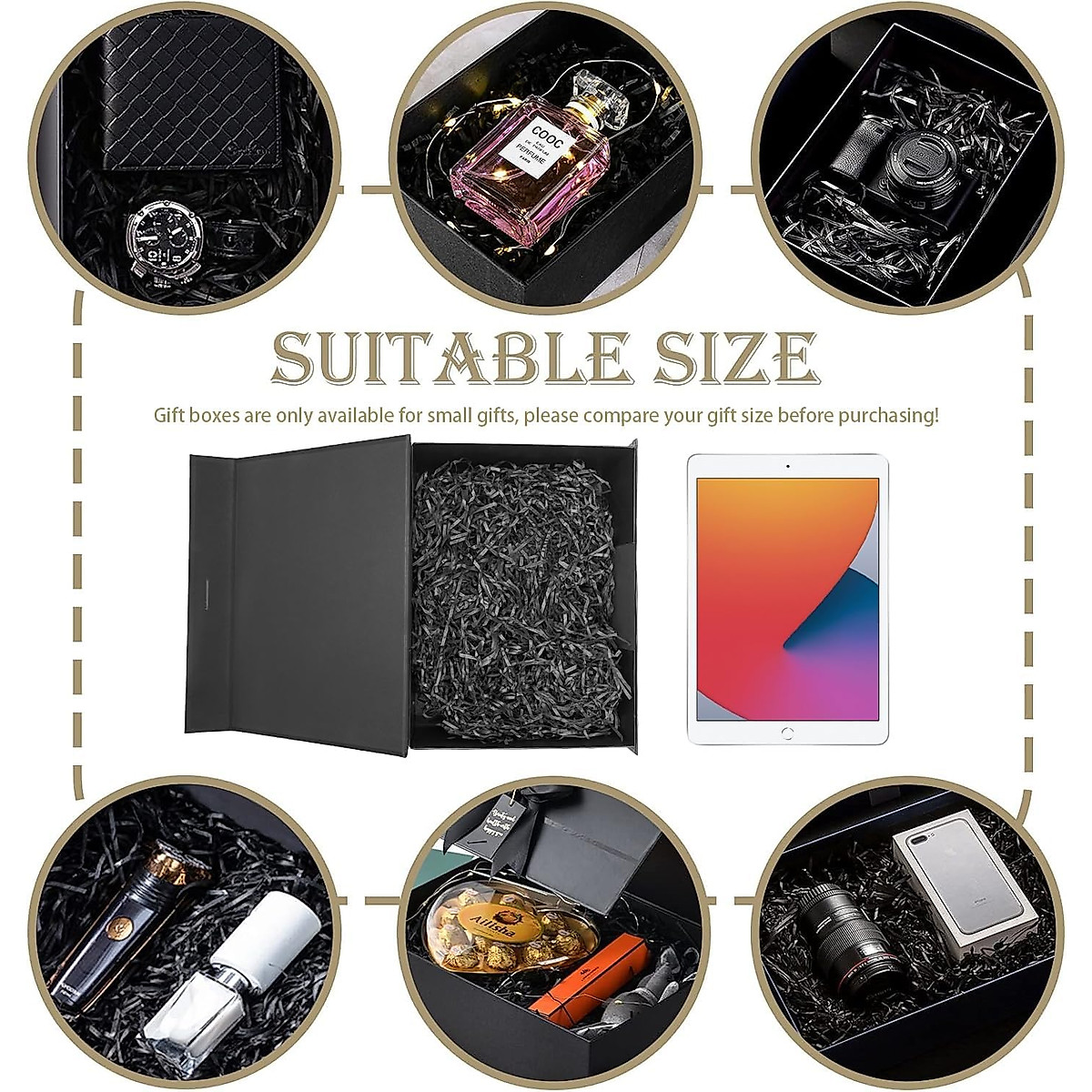 CIOUYAOS Black Gift Box with Lids, Large Ribbon Luxury Magnetic Packaging Box with Paper Bags, 2 Greeting Card and Shredded Paper Filler for Christmas Wedding Men Women Birthday Presents