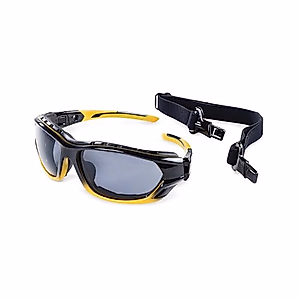 Sellstrom - 70001AZ Polycarbonate Sealed Safety Glasses/Protective Eyewear, Anti-Fog Coating, Detachable Soft Co-Molded Temples, U.S. Military Ballistic Rated, Yellow & Black with Smoke Tint, S70001