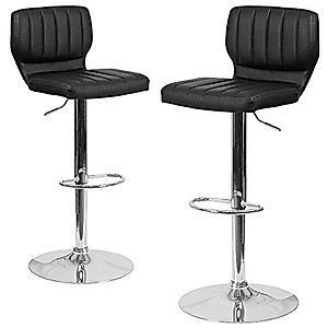 KLS Modern Barstools Adjustable Hydraulic 360 Degree Swivel Stable Steel Frame Padded Vinyl Cushion Low Back Seat Design Dining Chair Pub Stool - Set of 2 Black # 1969
