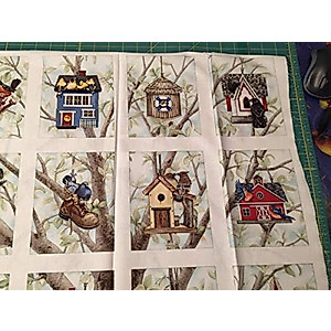 Alina Natetkova - Fabric Birdhouses Birds 12 (Squares 4 1/2" x 6") 1 Panel 22" x 22" Elizabeth