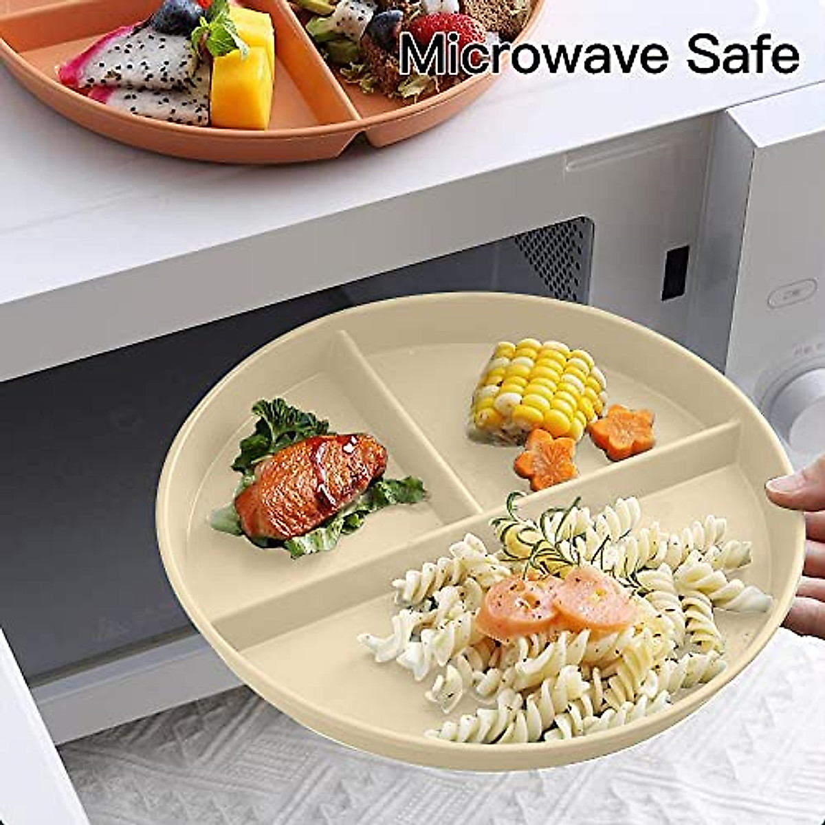 YBOBK HOME Portion Control Plate For Adults, Round Bariatric Portion Control Plate, Reusable Plastic Divided Plate With 3 Compartments, Dishwasher & Microwave Safe