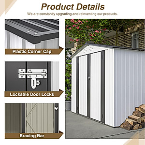 Outdoor Storage Shed 8 x 6 ft All-Weather - Rust & UV-Resistant Galvanized Steel with Ventilation & Pad-Lockable Doors,White
