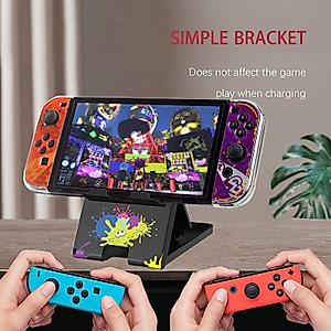 Busjoy Stand for Nintendo Switch, Switch OLED, Switch Lite, Iphone 15, Steam Deck, Cute Game Theme for Splatoon 3, Portable Foldable Angle Switch Holder Non-Slip Bracket-Black