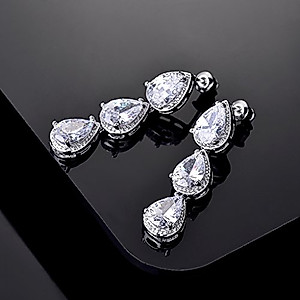 MASOP Silver-tone CZ Cubic Zirconia Pear Shape Teardrop Choker Necklace Bracelets Earrings Jewelry Set