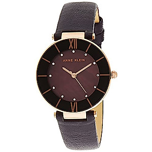 Anne Klein Women's AK/3272RGPL Premium Crystal Accented Rose Gold-Tone and Dark Plum Leather Strap Watch
