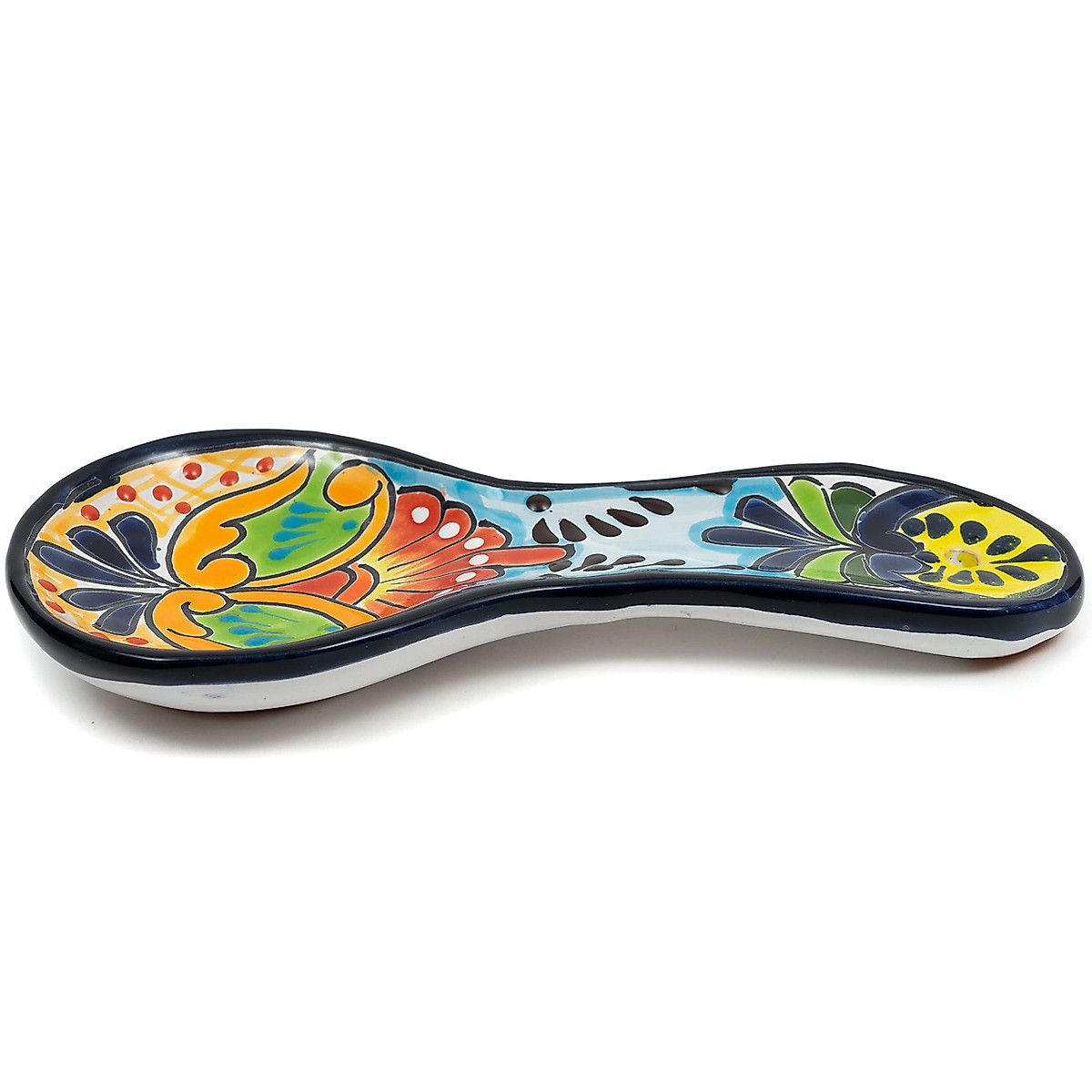 Enchanted Talavera Hand Painted Ceramic Spoon Rest Kitchen Counter top Utensil Holder For Spoons Spanish Mexican Decorations (Multi)