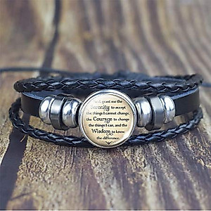 Serenity Prayer Leather Bracelet - Sobriety Gift for Men or Women - AA NA Gift Jewelry - Motivational Inspirational Addiction Recovery Gift - Sponsor or Sponsee Gift