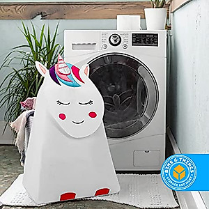 Bins & Things Unicorn Kids Nursery Laundry Hamper | Toy Organizer Basket | Baby Hamper | Baby Laundry Basket with Handles for Clothes, Toys - Storage Bin for Baby Boy or Girl