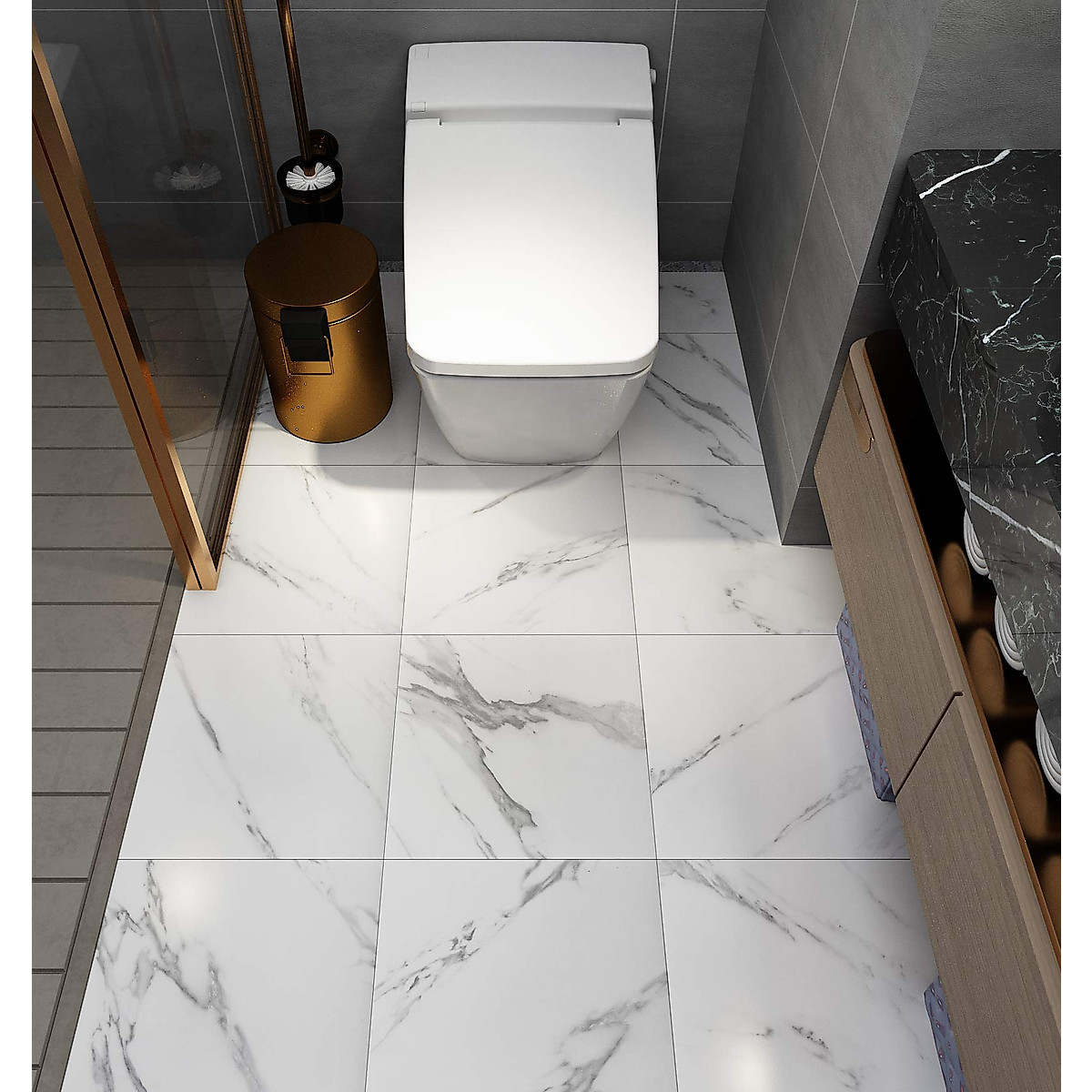 Livelynine 32-Pack White Marble Peel and Stick Floor Tile 12X12 Inch Waterproof Vinyl Floor Tiles Peel and Stick Flooring Tiles Self Adhesive Bathroom Floor Tile Stickers Kitchen Laminate Groutable