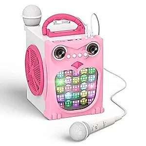 EARISE K25P Kids Karaoke Machine for Girls Boys, Karaoke Speaker with 2 Microphones, Karaoke Toy with Voice Changer & Flashing Lights, Christmas Holiday Birthday Gift, Bluetooth/AUX/TF Card/USB