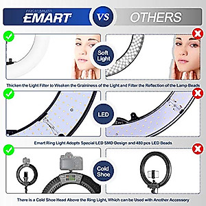 Emart 18-inch Ring Light with Stand, 65W Big Adjustable 3200-5500K LED Ringlight with Ultra-wide Lighting Area for Camera Photography, YouTube Videos, Makeup, Kit: Phone Holder, Remote, Soft Tube, etc