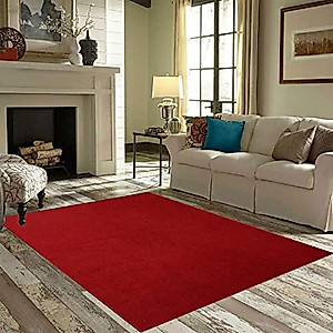 Ambiant Broadway Collection Solid Color Area Rugs Red - 4' Round