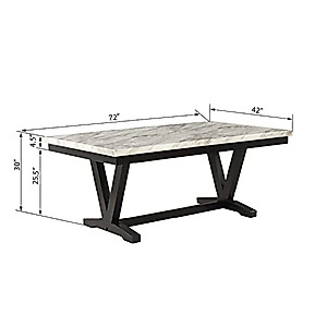 SIYSNKSI 6-Piece Kitchen Dining Table Set with 1 Faux Marble Top Table, Wooden Rectangular Dining Table with 4 PU Leather Dining Chairs and 1 Bench Chair for Kitchen Living Room