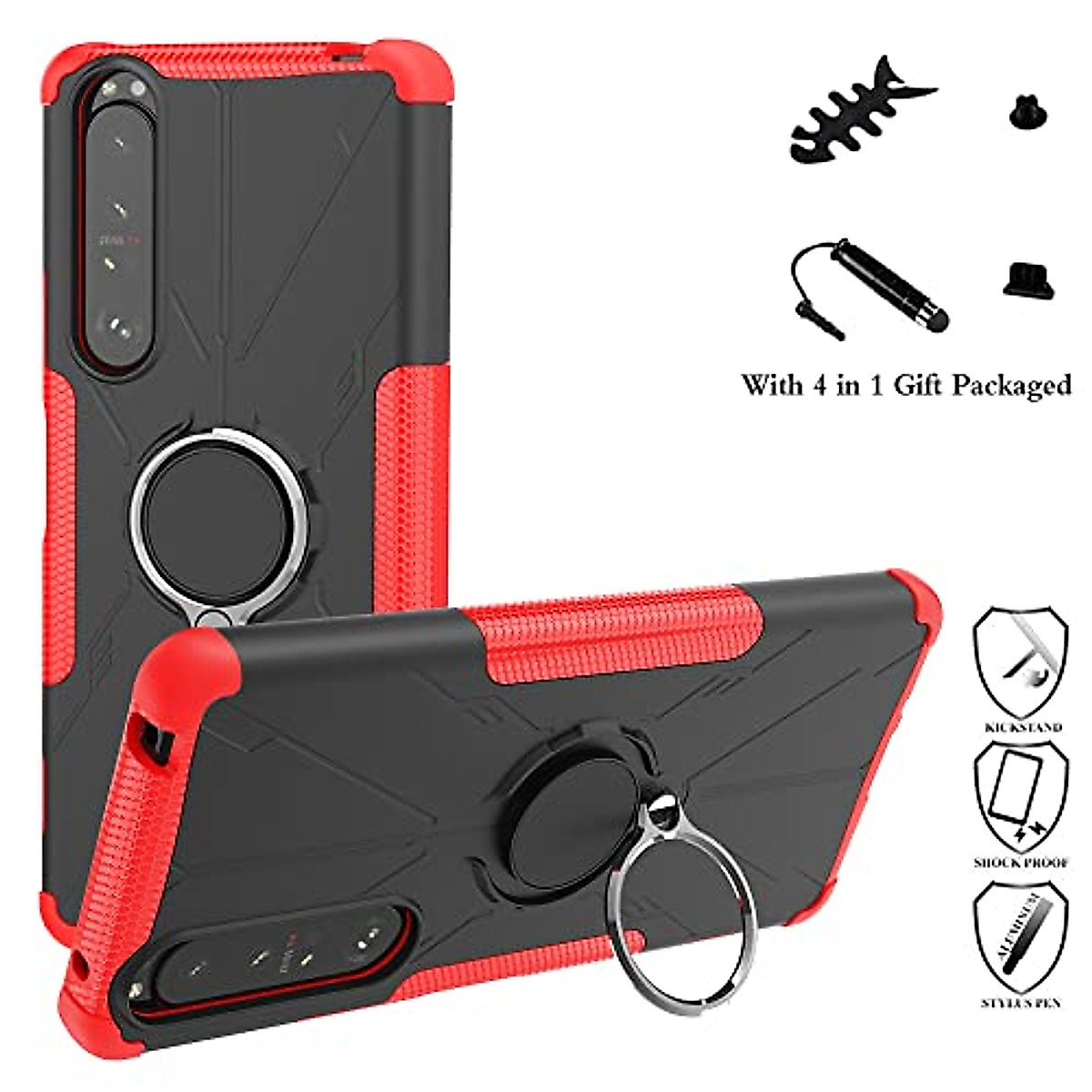 LiuShan Compatible with Sony Xperia 1 III case,360° Rotation Ring Holder KickstandMilitary Grade Shockproof Cover for Sony Xperia 1 III Smartphone（Not Applicable Sony Xperia 10,Red