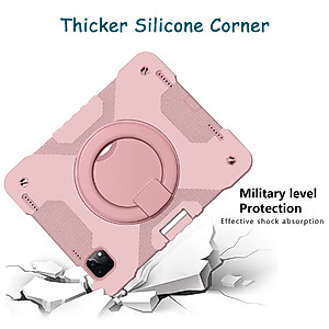 SCSVPN iPad Air 5th/4th Generation 10.9 inch Case 2022/2020, New iPad Air 5/4 Kids Case with Handle Grip Pencil Holder Rotating Stand Shoulder Strap - Drop-Proof Shockproof Protective Cover, Rose Gold