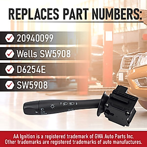 Turn Signal and Headlamp Dimmer Switch Blinker Lever, Replaces D6254E, 20940099, SW5908 - Compatible with Chevy, Pontiac, Saturn & Suzuki Vehicles - Equinox, HHR, Cobalt, G5, Sky