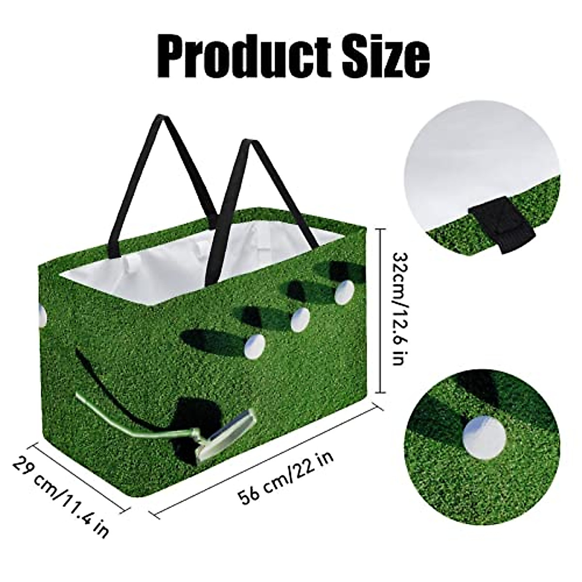 KQNZT Reusable Grocery Bags, Large Foldable Reusable Shopping Tote Bags Bulk for Groceries, Waterproof Kitchen Cloth Produce Bags with Long Handles, Golf Sports