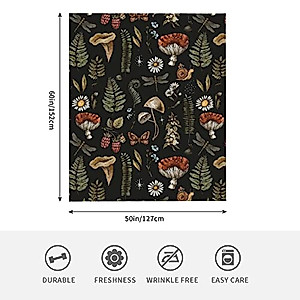 Mushrooms Blanket Soft Flannel Fleece Throw Blanket for Couch Sofa Bed (Wild Forest Mushrooms, 60x50in)