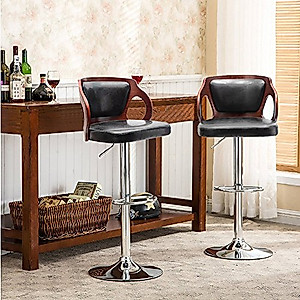 Homall Bar Stools Walnut Bentwood Adjustable Height Leather Modern Barstools with Back Vinyl Seat Extremely Comfy Bar Stool 1 Piece (Black)