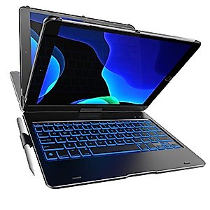 YEKBEE Case with Keyboard for iPad 9th Generation (10.2", 2021) | 360° | 7 Modes | Backlit | 12 Colors | Thin, Light & Protective for iPad 9, 8th & 7th Gen, Air 3, Pro 10.5 with Pencil Holder