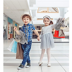 DolliBu Gray Wolf Plush Handbag - Super Soft Plush Stuffed Animal Purse for Children's Accessories, Kids Hand Bag Toy Purse, Pretend Play, Fluffy Dress Up Toy Purses for Girls & Boys