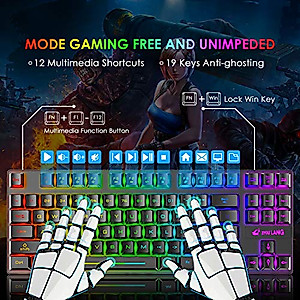 RGB Gaming Keyboard and Mouse Combo, 87 Keys USB Wired Rainbow Keyboard and Lightweight Gaming Mouse, 6400 DPI Adjustable, 6 Programmed Buttons, for Laptop PC Computer Game and Work