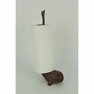 Rustic Brown Cast Iron Long Tail Whale Paper Towel Holder