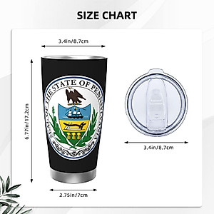 Biaomn Seal Of Pennsylvania Stainless Steel Tumbler Vacuum Insulated Travel Tumbler With Lid Coffee Mug Car Cup For Home Office Outdoor 20oz