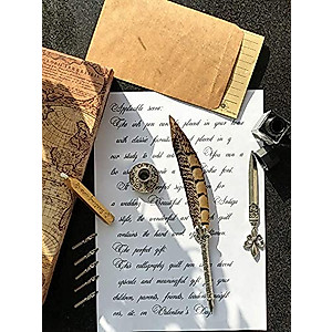 SCHOWE Antique Two-Color Feather Pen Quill Pen Dip Pen With Envelope Writing Paper Calligraphy Pen and Ink Set(pheasant)