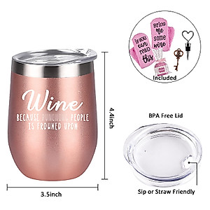 GINGPROUS Funny Wine Tumbler Cupcake Wine Socks Gift Set for Women, Funny Birthday Gift for Her, Friend BFF, Mom, Wife, Sister, Aunt, Coworker, 12 Oz Wine Tumbler with Lid, Opener, Stopper, Rose Gold