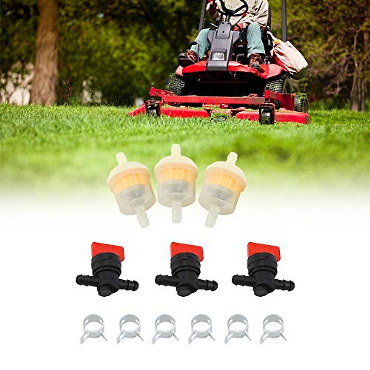 NIKOU Fuel Shut Off Valve - Fuel Gas Tank Shut Off Valves + Filters + Clamps Garden Brush Cutter Lawnmower Accessory