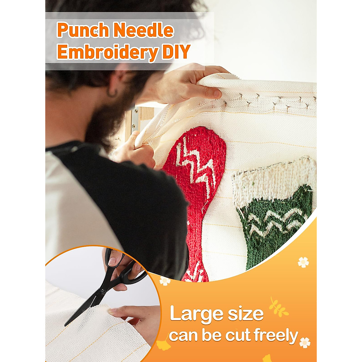 40" × 40" Large Overlocking Tufting Cloth with Marked Lines- Primary Monk's Cloth Punch Needle Fabric for DIY Rug-Punch Tufting Gun