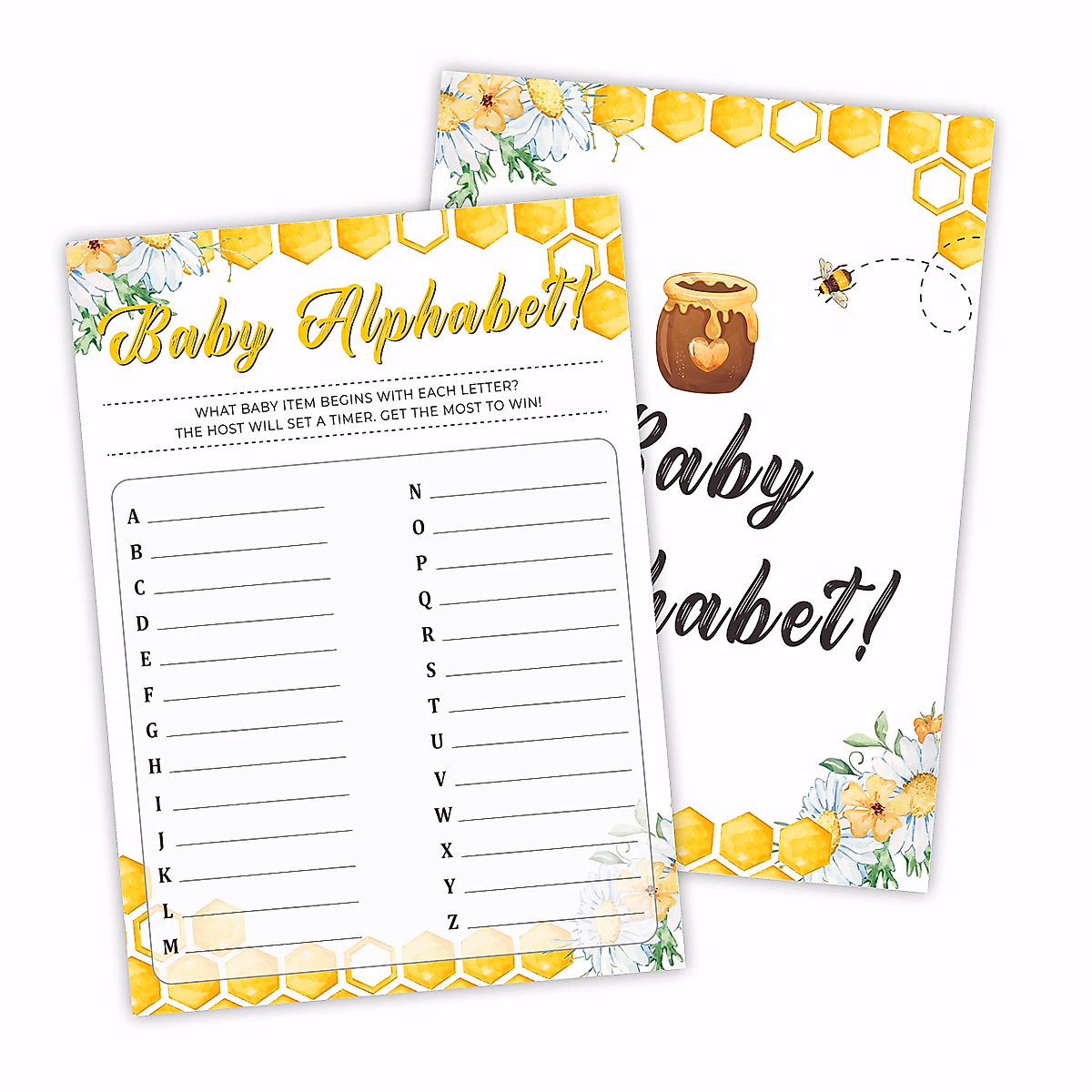 DYIRBIIY Honey Bee Themed Baby Shower Game Cards, Baby Alphabet Double Sided - 30 in Pack (5 X 7 inches)-（BABYYX-003）