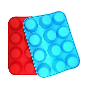 JEWOSTER Non-Sticky Silicone Muffin Pan—Muffin Molder for Muffins and Cupcakes—Cupcake silicone molder—Baking Accessory—12 X Muffin Molders (12-Red+Blue)