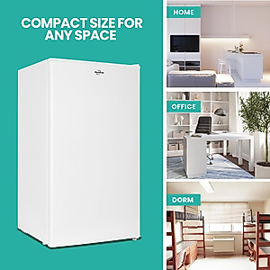 Koolatron Refrigerator - Mini Fridge With Freezer For Kitchen, Bedroom, office, Dorms, Cool Storage For Wine, Beverages, Compact Free Standing, Neveras Pequeñpara, 3.2 Cubic Feet Capacity, White